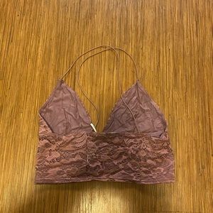 Urban Outfitters | Tops | Uo Pink Lace Crop Top With Cross Cross Back ...